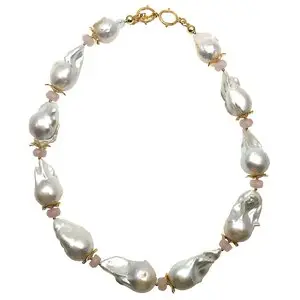 FARRA Baroque Pearls With Rose Quartz Short Necklace - White/pink