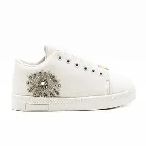 RETTROSE Gabriella Luxury White Canvas Handmade Embellished Tennis Shoe Red