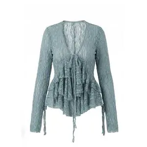 BELSIZE25 Flared Sleeve Knitted Lace Cardigan