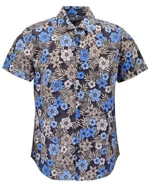 LORDS OF HARLECH Scott Tropical Mix Printed Button Up Shirt - Black