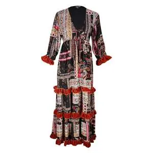 JENNAFER GRACE Lucia Cinnabar Velvet Ruffle Maxi Dress
