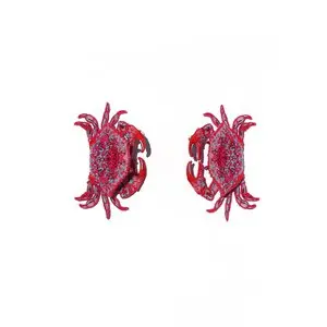 NANA WATANABE Crab Sculptural Embroide Earrings - Red