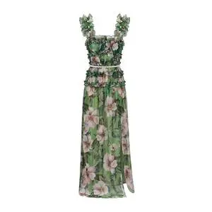 NUR KARAATA Silk Heirloom Beachdress - Green