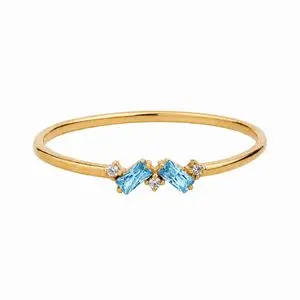 BELINDA JEWELZ Blue / Gold Swiss Blue Double Baguette Birthstone Ring - Blue/gold