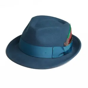 DASMARCA HATS Darwin Teal Felt Trilby With Feather - Blue