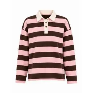 Mind Traveler Striped Long-sleeve Polo Shirt - Pink