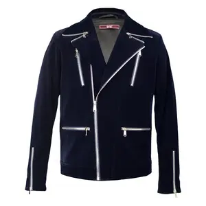 DAVID WEJ Washington Corduroy Biker Jacket Navy - Blue