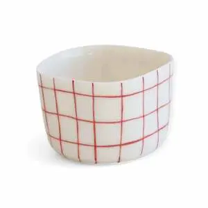 Lali Design Studio White / Red Cozy Handmade Red Grid Bowl Porcelain - White/red
