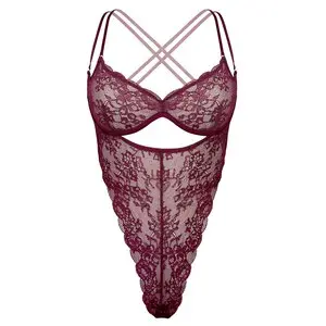 MONIQUE MORIN LINGERIE Rush Ouvert Bodysuit Velvet - Red