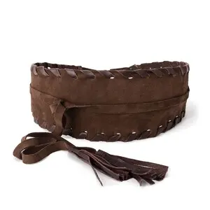 JUAN-JO Dark Suede Wrap Belt With Tassels - Brown