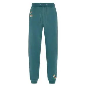 INGMARSON Floral Embroidered Organic Cotton Joggers Teal