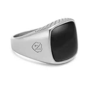 NIALAYA JEWELRY Silver / Black Gentle Silver Signet Ring With Black Onyx - Silver/black