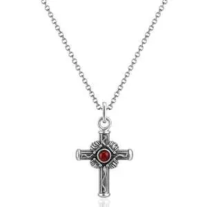 UNALOE Silver / Red Sterling Silver Cross Necklace With Natural Garnet – Elegant Jewelry - Silver/red