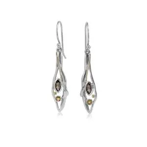 ISLA SILVER Gold / Silver / Yellow Handmade Smokey Quartz & Citrine Drop Earrings - Gold/silver/yellow