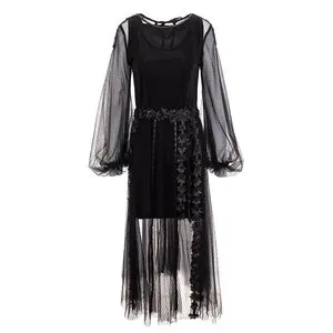 SILVIA SERBAN Textured Tulle Fit-and-flare Dress With Volumetric Appliqués - Black