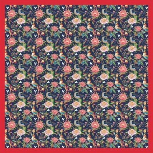 LAZYJACK PRESS Garden Party Silk Scarf Navy - Blue