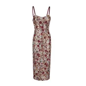 BELSIZE25 Mayfair Series Velvet-strap Sequinned Midi Dress - Brown/gray/red