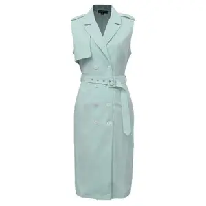 SMART AND JOY Sleeveless Double-breasted Belted Trench Dress - Green