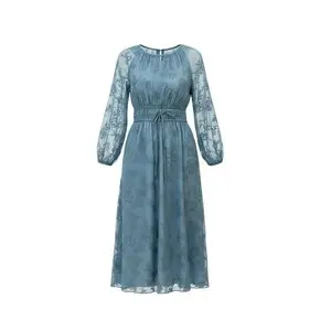 IZABELA MANDOIU Flowing Midi Dress In -green With Floral Embroidery - Blue