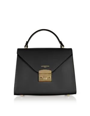 LE PARMENTIER Peggy Leather Top Handle Satchel Bag Color - Black