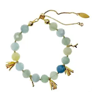 FARRA Aquamarine With Floral Charms Adjustable Bracelet - Blue