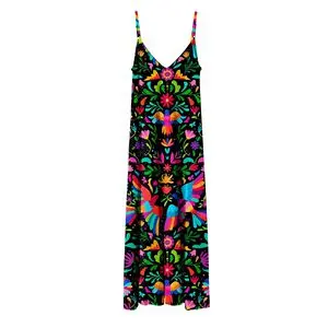ALOHA FROM DEER Black Mexican Folk Maxi Dress - Black/grey/purple