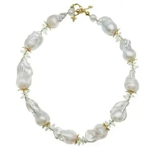 FARRA Baroque Pearls & Crystals Short Necklace - White