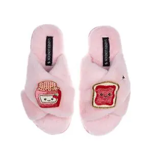 LAINES LONDON Classic Slippers With Jam & Toast Brooches - Pink