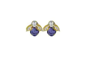 VICKISARGE Gold Plated Baby Bee Clip-on Earrings With Crystals - Purple