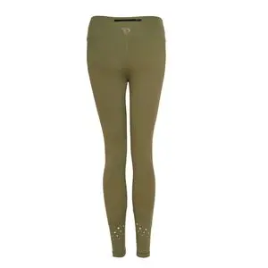 PERKY PEACH High Rise Laser Khaki Full Length Leggings - Green