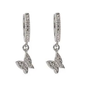 EBRU JEWELRY Sterling & Pave Diamond Freedom Butterfly Earrings - Silver