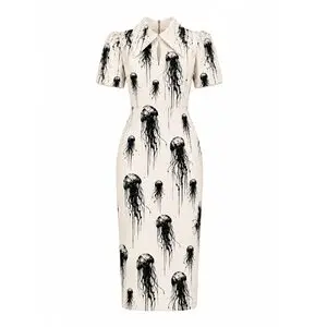 JULIA ALLERT Neutrals Ivory Jellyfish Print Short Sleeve Midi Dress – Capsule Edition - White