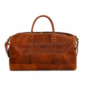 TOURI Genuine Saddel Leather Duffel - Brown