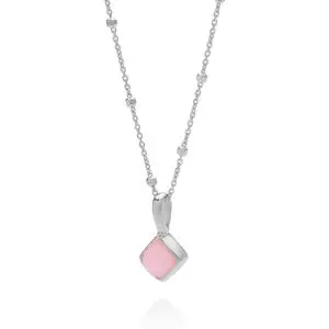 NELLOU JEWELLERY Diamond Opal Necklace Birthstone October Sterling Silver - Pink