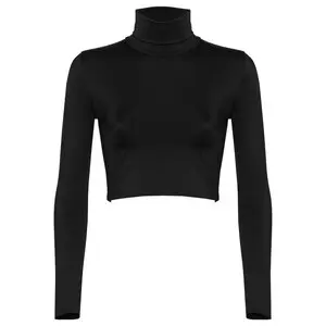 ANTONINIAS Amaze Turtleneck Swimwear Crop Top With Long Sleeves - Black