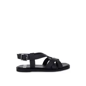 RAG & CO Kapaka Real Leather Flat Gladiator Sandals In By - Black