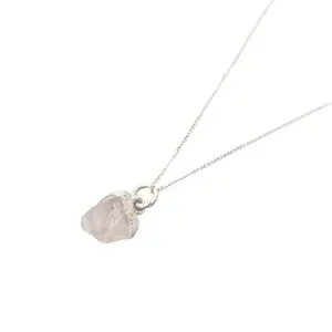 HARFI Raw Rose Quartz October Birthstone Sterling Silver Necklace - Orange