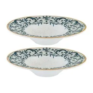 Turgla Home Viento Round Decorated Porcelain Bowl Set Of Two - Blue