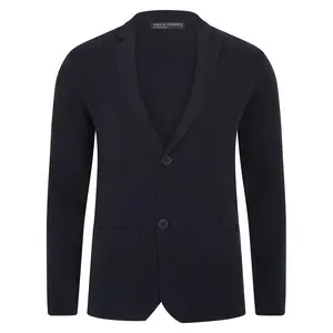 PAUL JAMES KNITWEAR Lightweight Merino Cashmere Federico Knitted Blazer Submarine Navy - Blue