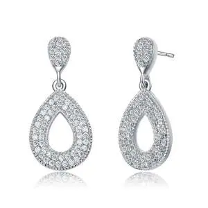 GENEVIVE Gold Plated Clear Cubic Zirconia Pear Drop Earrings - White