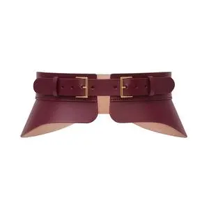 HAUTE CUIR Burgundy Crescent Peplum Belt - Red