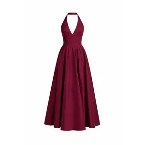ICON LEVA Aurelia Cotton Halter Corset Maxi Flare Dress - Brown/red