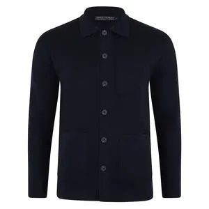 PAUL JAMES KNITWEAR Extra Fine Merino Wool Fabrizio Work Shirt Navy - Blue
