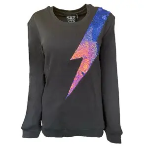 ANY OLD IRON Iridescent Oil Slick Reversible Sequin Lightning Sweatshirt
