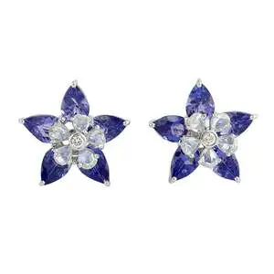 ARTISAN White Gold Tanzanite And Diamond Floral Stud Earrings - White/blue