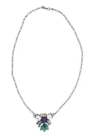 Saachi Modern Mosaic Crystal Pendant Necklace - Grey