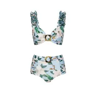 NUR KARAATA Palm Poetry Bikini - Blue