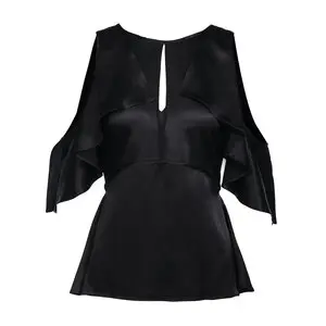 MODALLICA Venus Cold Shoulder Gots Certified Peace Silk Top - Black