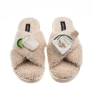 LAINES LONDON Boucle Slippers With Embellished Brooches - Brown
