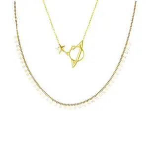 SPERO LONDON Multiple Star Sterling Silver Station & Saturn Necklace Stacking Layering Set - Gold